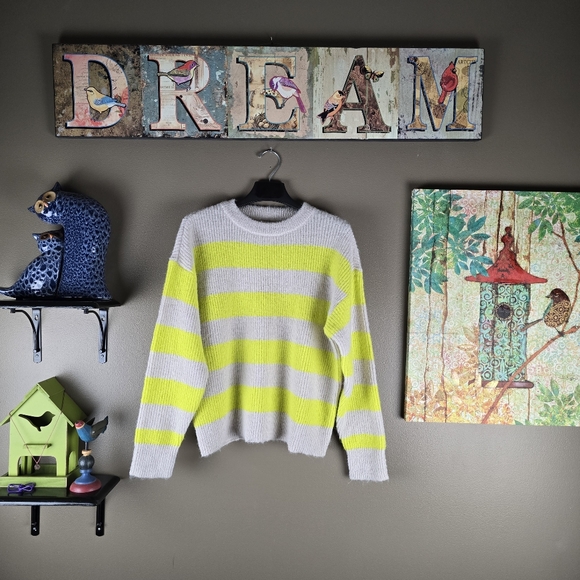 ON 34th | Sweaters | On 34th Neon Yellow Stripe Sweater Medium | Poshmark